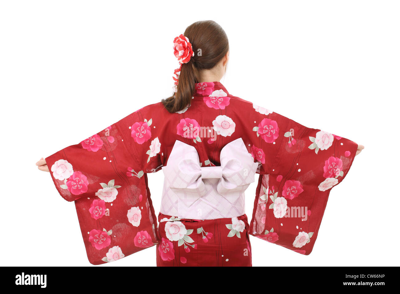 Back view of young asian woman in traditional clothes of kimono Stock ...
