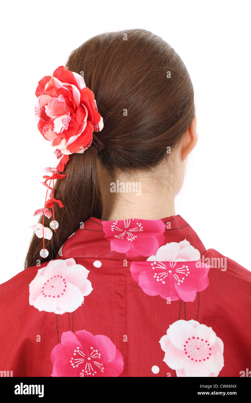 Back view of young asian woman in traditional clothes of kimono Stock ...