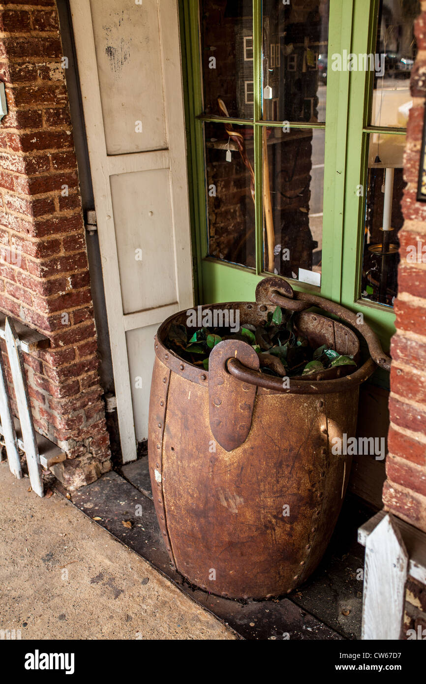 An old mining bucket being used as a planter at a shop in Georgetown ...