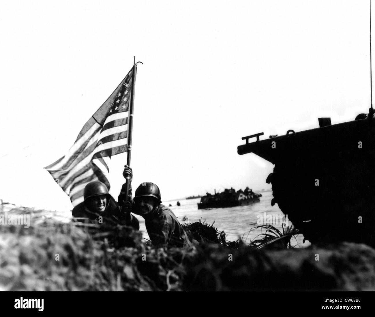 American Marines landing on the island of Guam (Pacific),1944 Stock ...