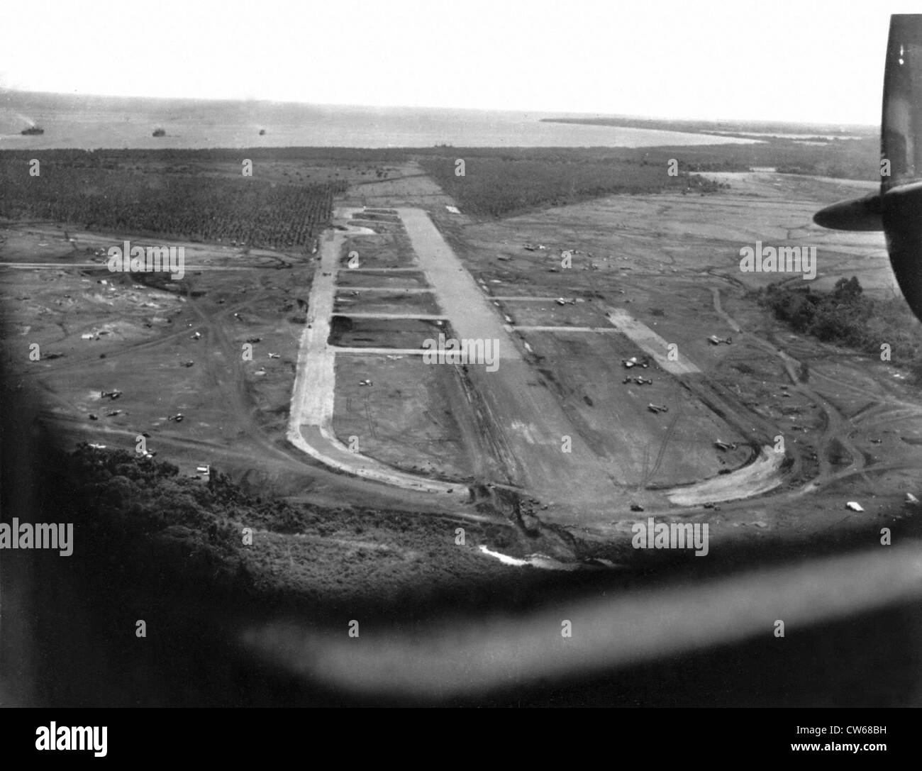 Aerial view of an airfield under construction at Guadalcanal (Pacific ...