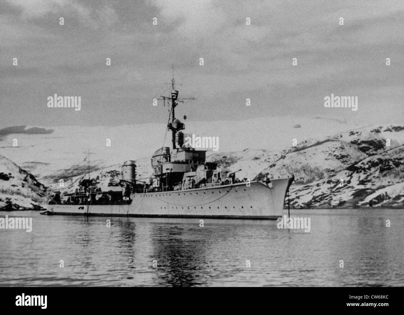 German destroyer in a Norwegian fjord, World War II Stock Photo - Alamy