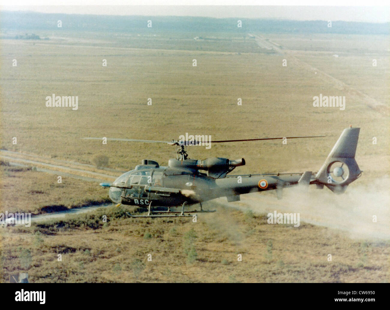 French Aérospatiale SA-342 Gazelle helicopter firing a missile Stock ...