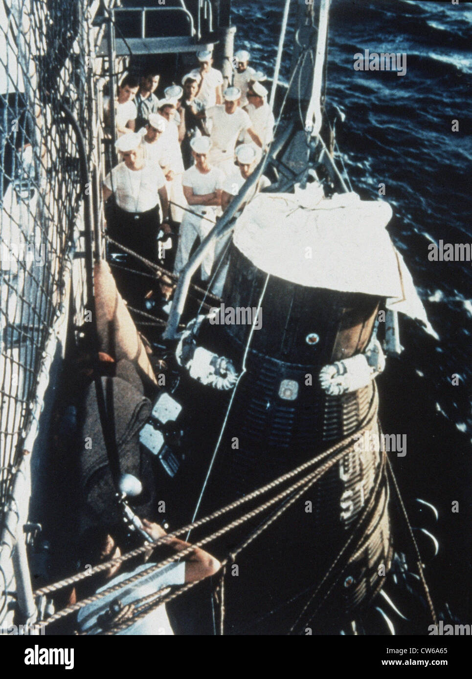 Mercury capsule "Friendship 7" hosted in the recovery ship (Feb. 20 ...