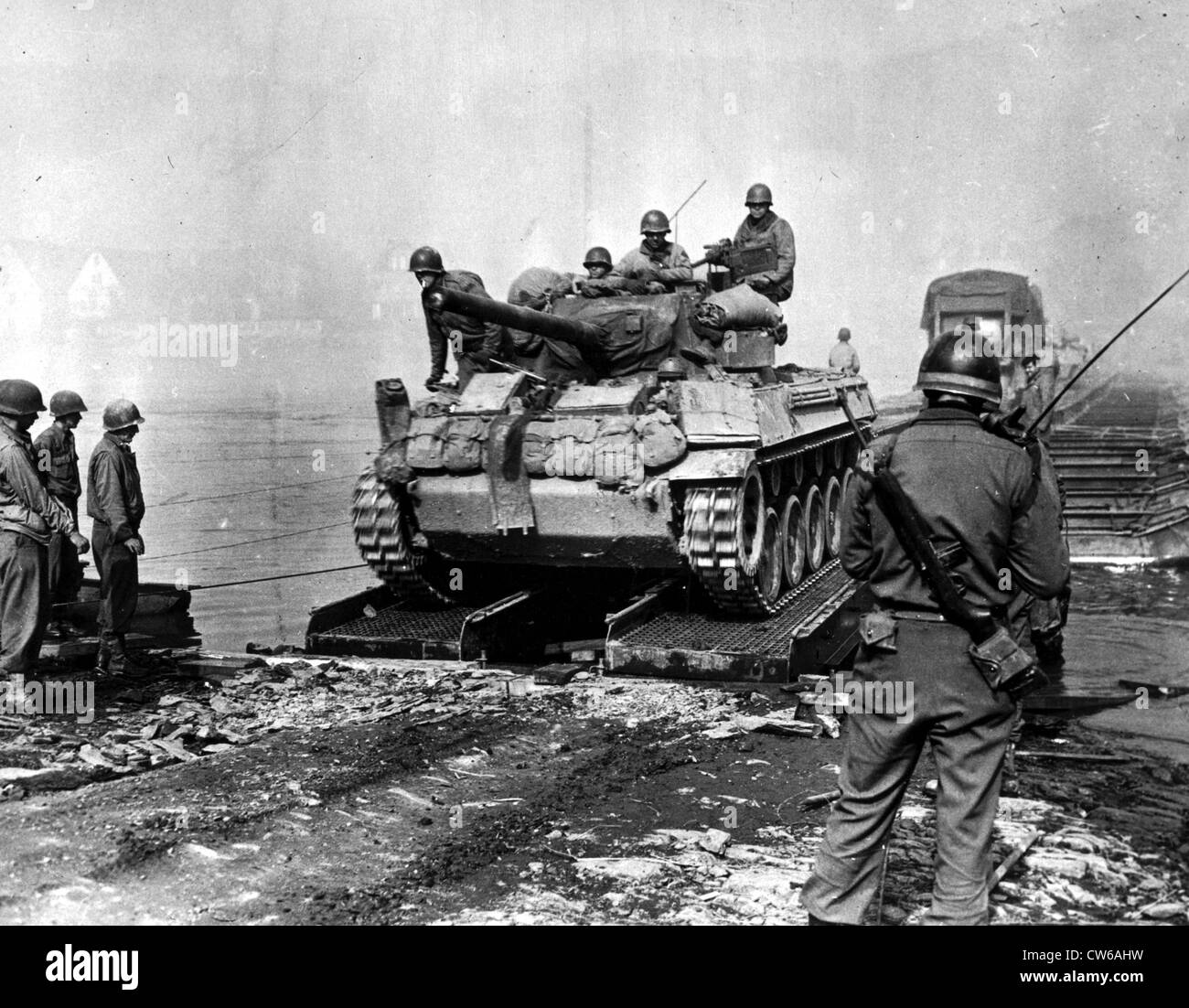 U.S tank destroyer crosses Moselle river (Germany) March 15, 1945 Stock ...