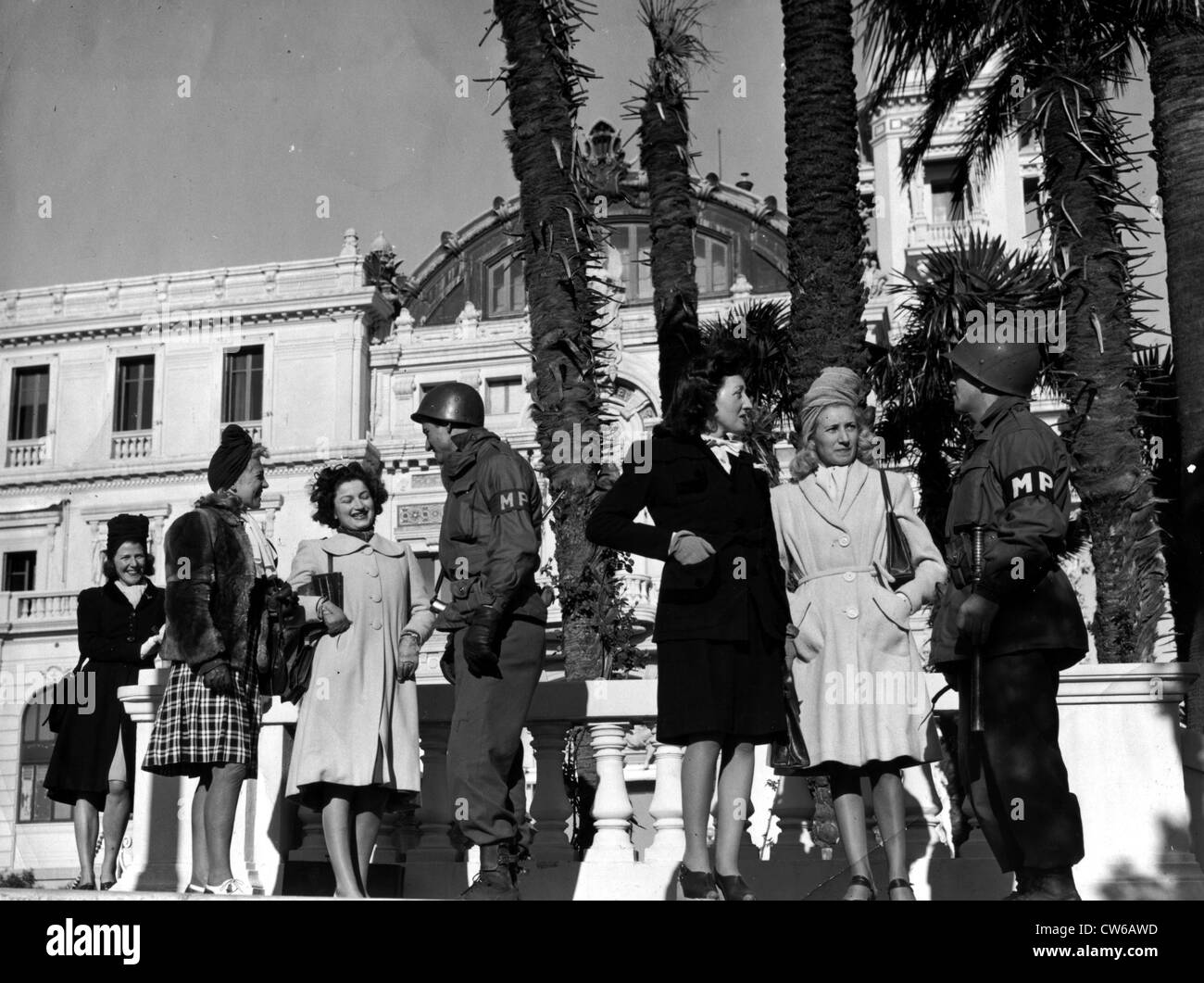 Girls of Monaco and American M.Ps at Monaco (France) January 24, 1945 ...