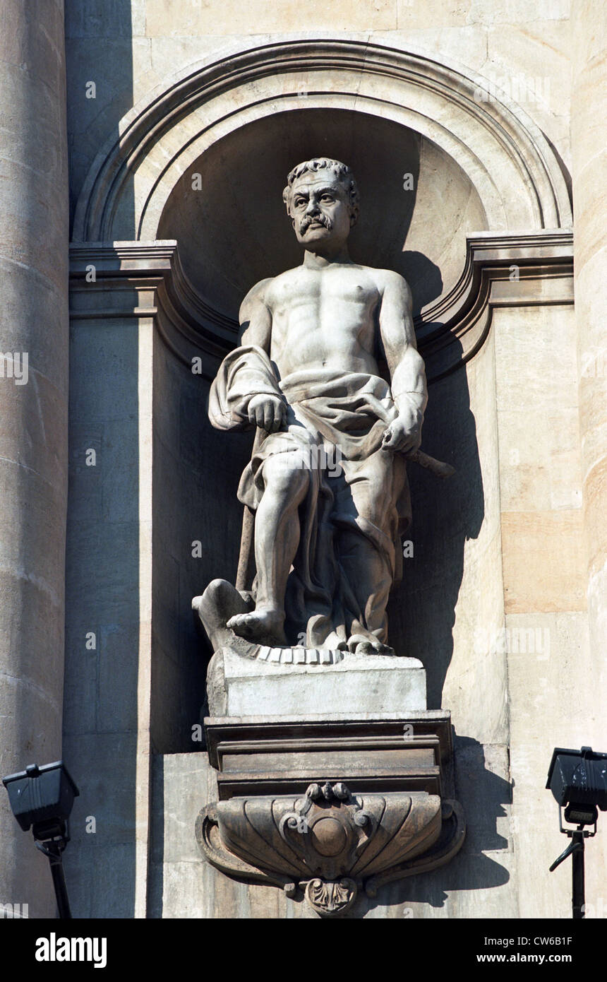Statue on the facade of the National Bank of Romania in Bucharest Stock ...