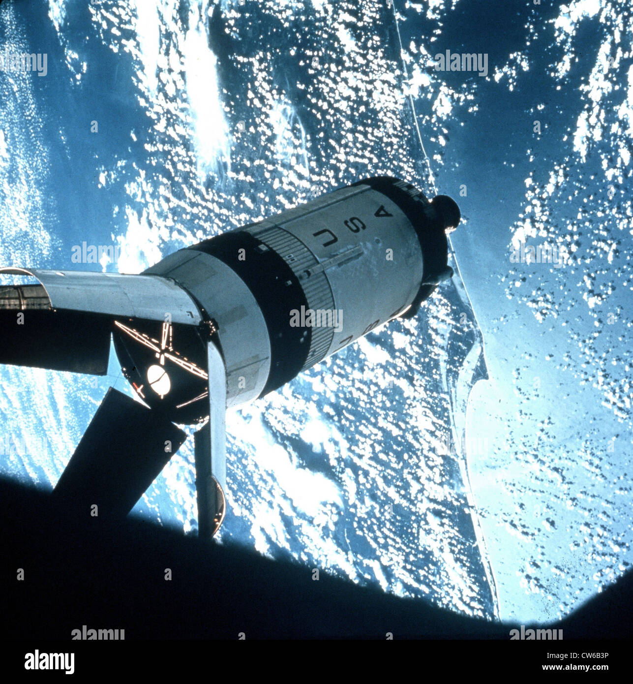 Apollo 7 rendez-vous in Space with the second stage of Saturn 1B rocket ...