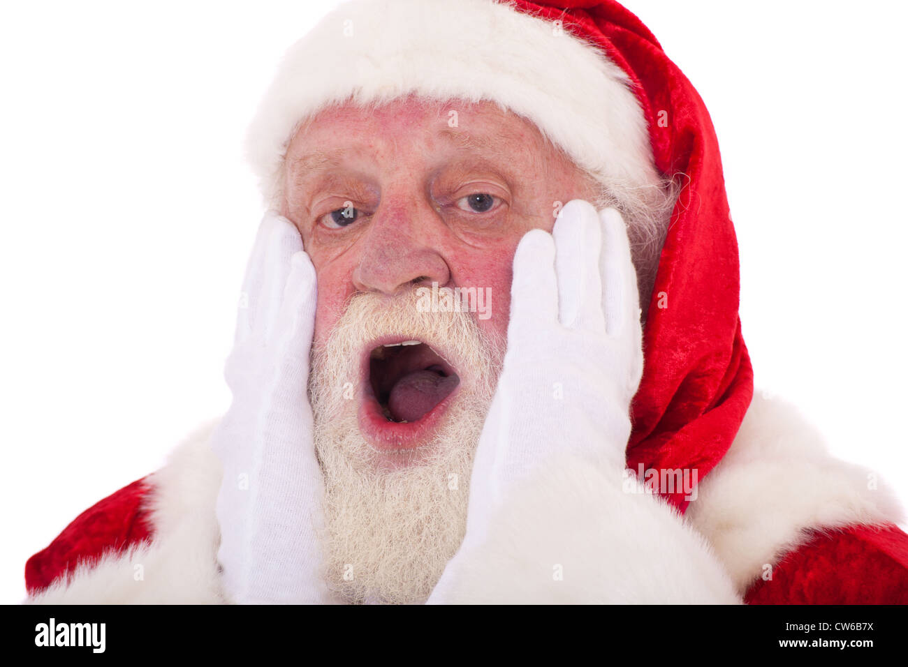 Portrait of Santa Claus with shocked facial expression. All on white ...