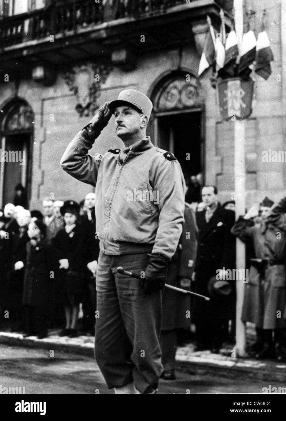 French Brigadier General Dim Carpentier salutes the colors in Belfort ...