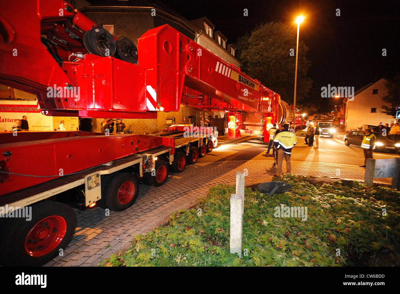 transportation of heavy loads in inner city at night, Germany, North ...