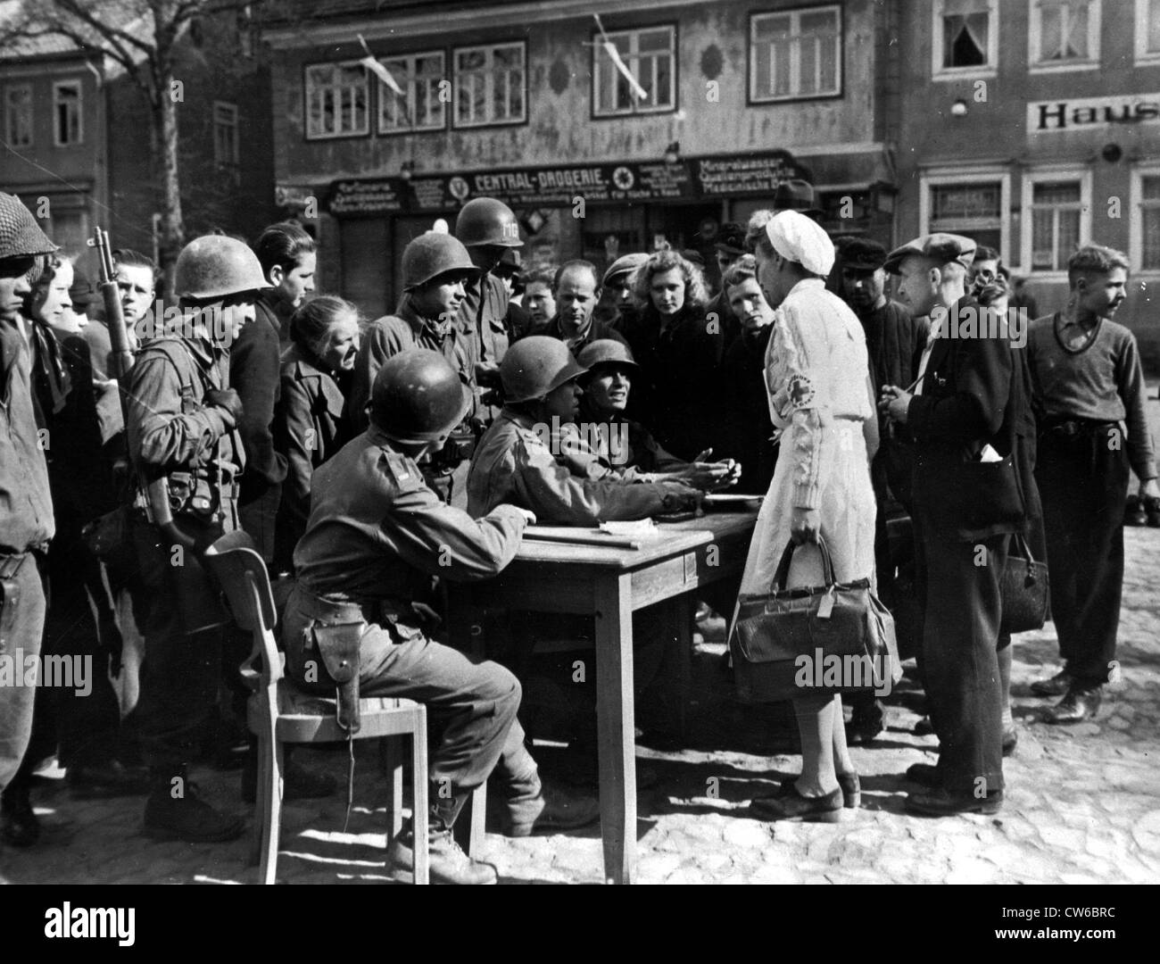 Military Government officials in Schlesingen (Germany) April 1945 Stock ...