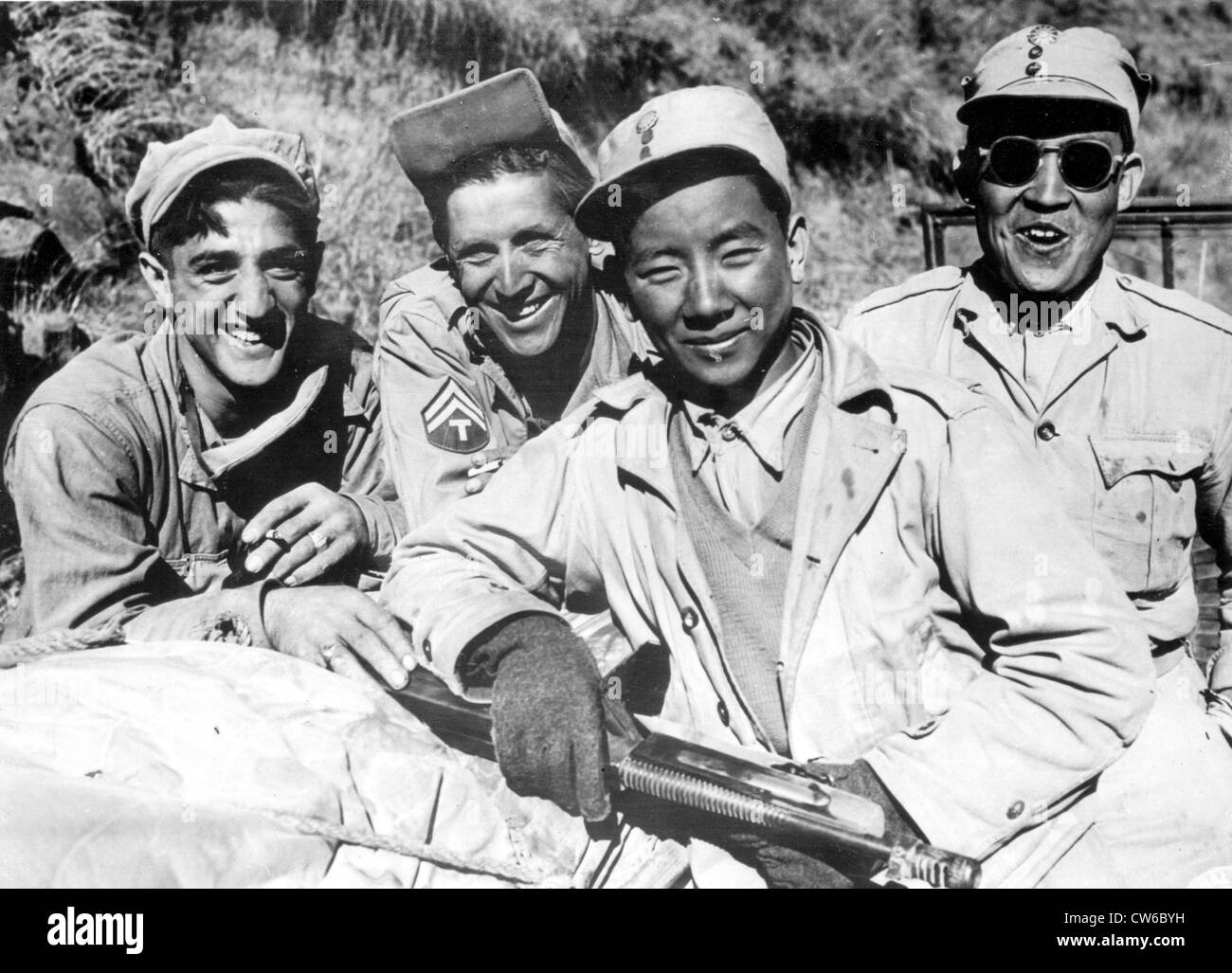 Convoy drivers, dusty and begrimed but happy (China, 1945 Stock Photo ...