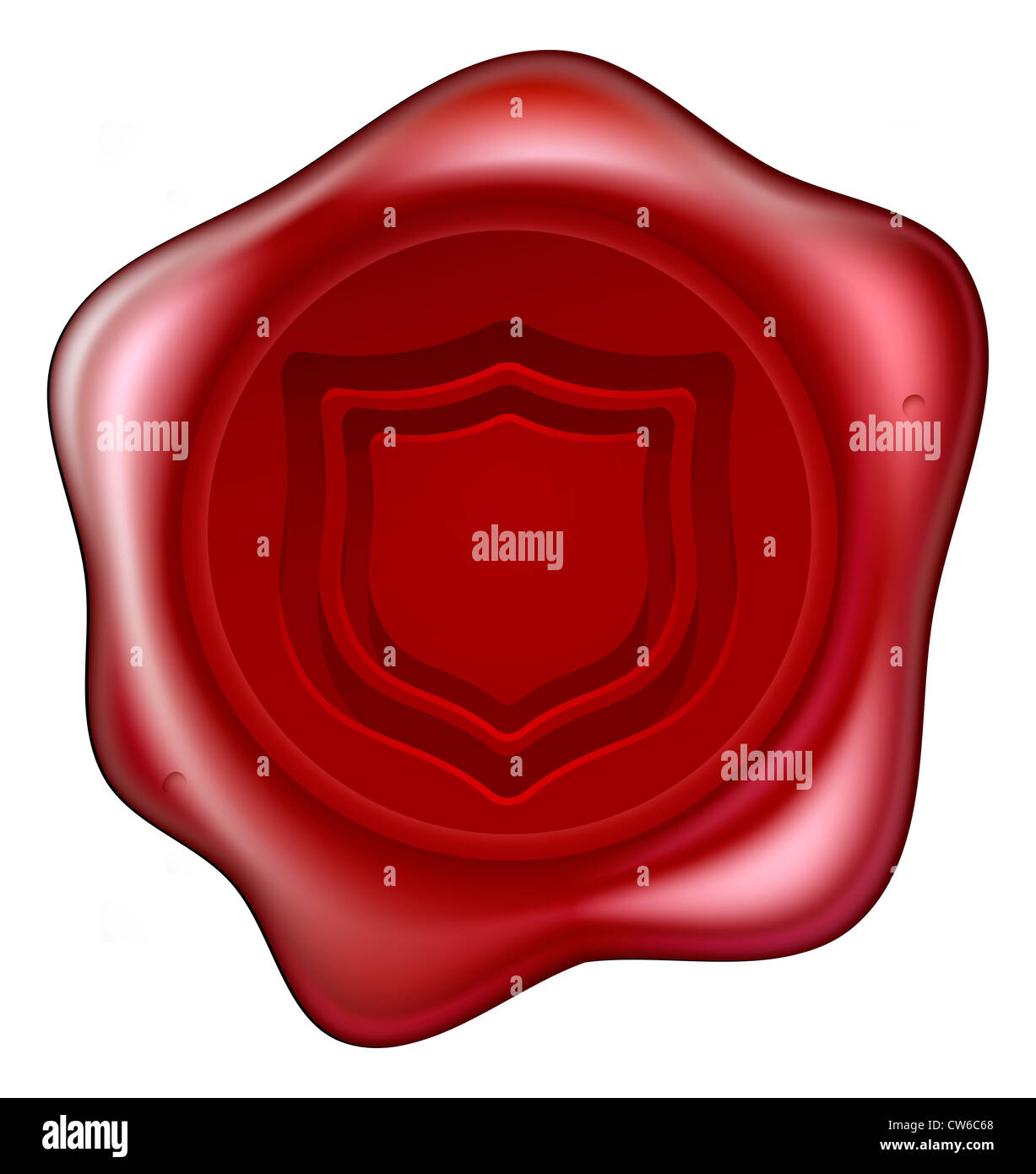 A red sealing wax seal with a shield motif embossed on it. Concept for ...