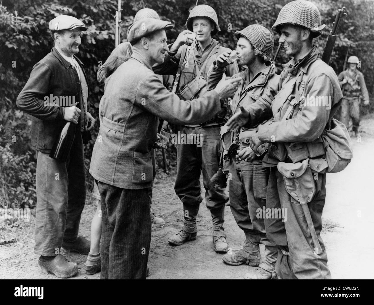 Welcome for U.S. troops in Montcuit, summer 1944 Stock Photo - Alamy
