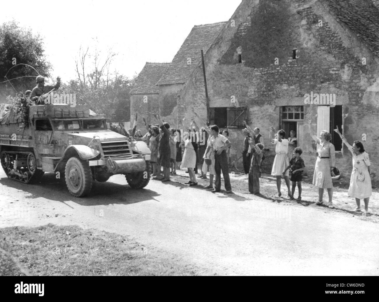French civilians greet French troops in Vieux Bourg August 1944 Stock ...