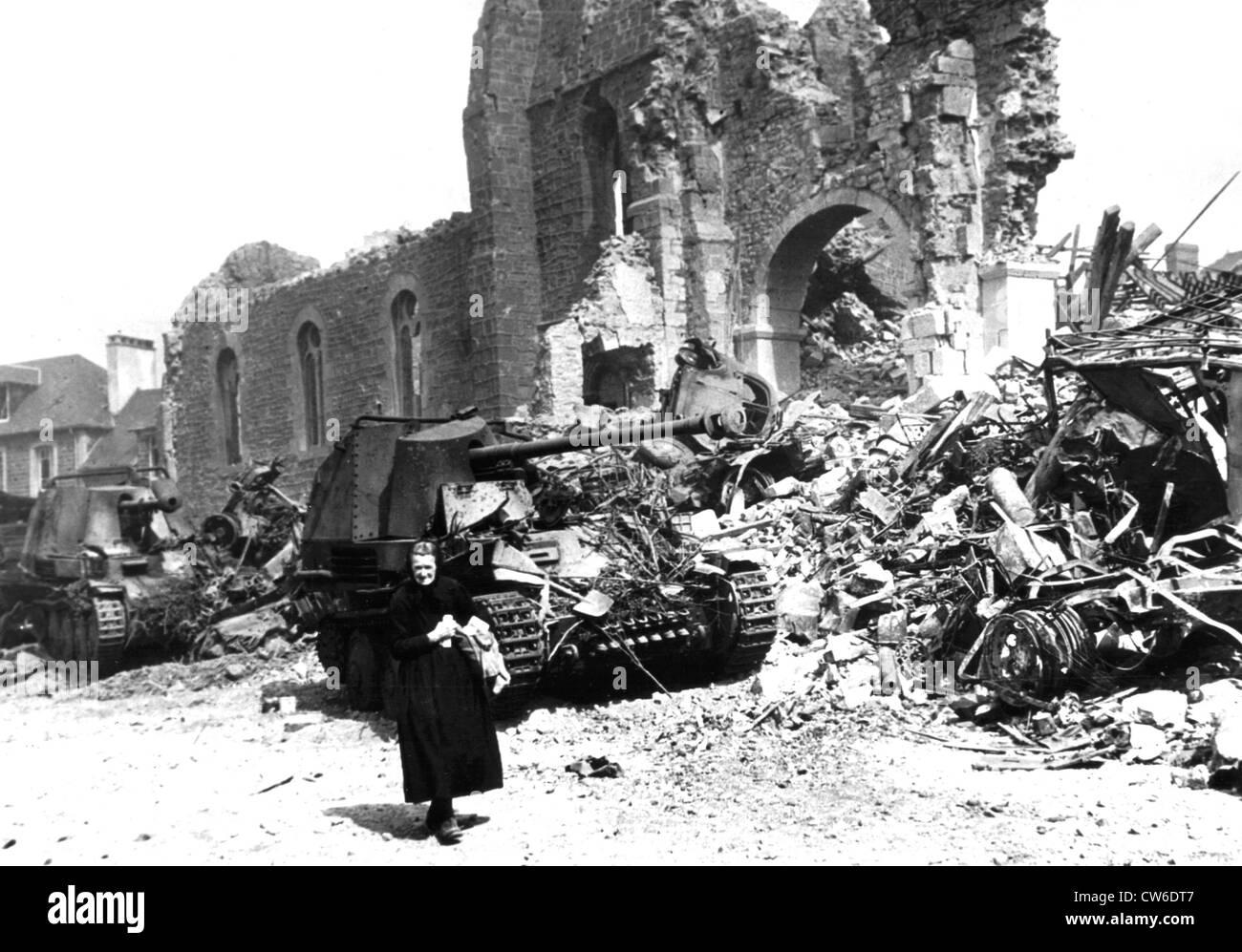 Destruction of German equipment in Roncey, summer 1944 Stock Photo - Alamy