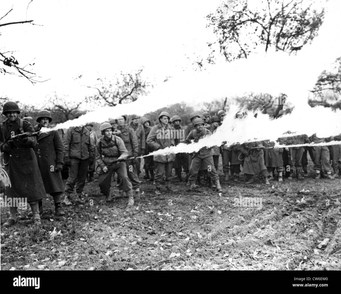 American engineers learn flame-throwing technique in Holland, November ...