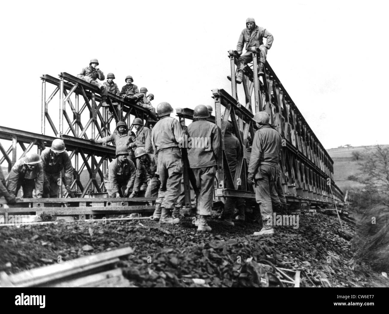 American combat engineers build bridge over Ourcq river, 1945 Stock ... American combat engineers build bridge over Ourcq river, 1945 Stock ...