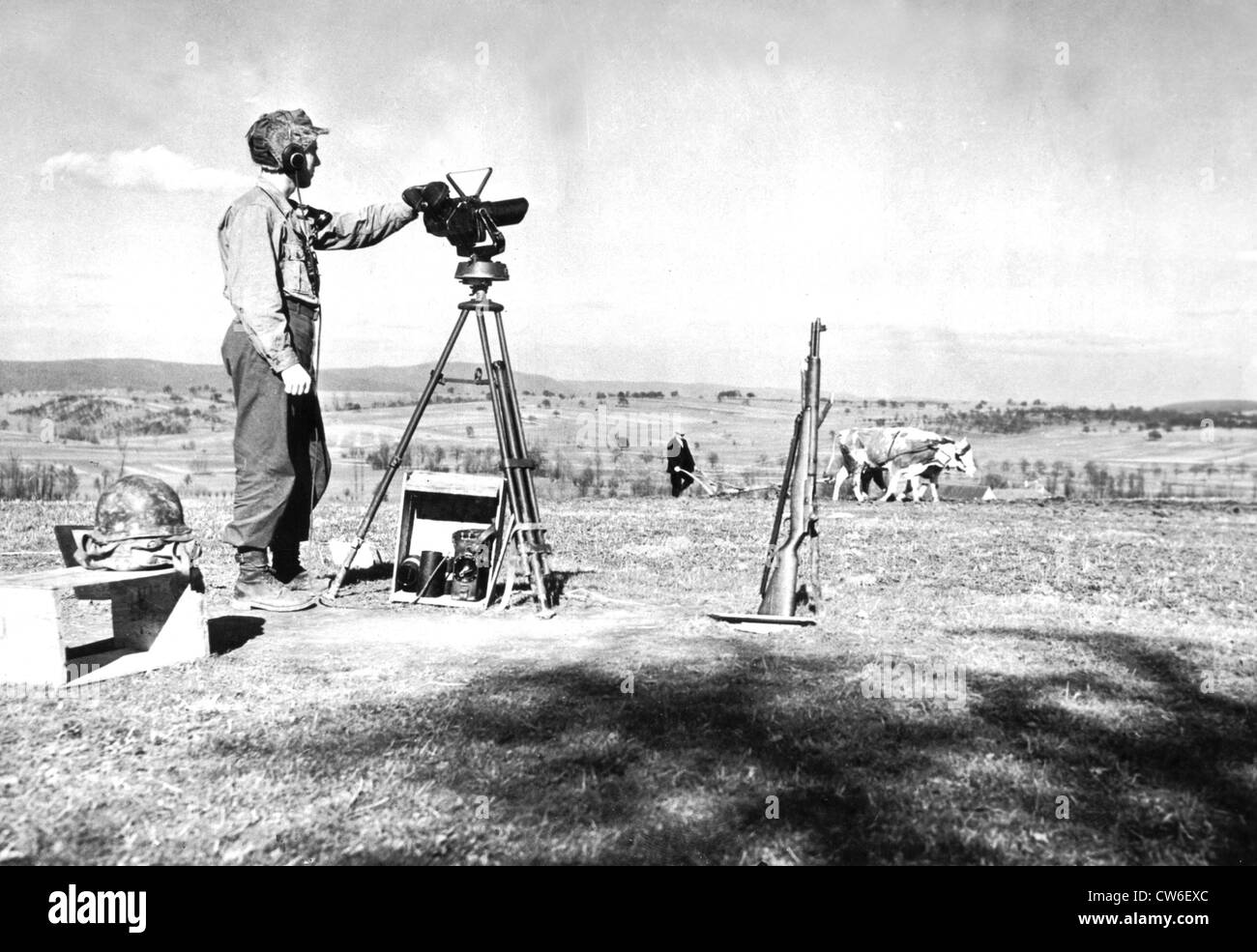 American plane spotter on watch in the Obermodern area, March 1, 1945 ...