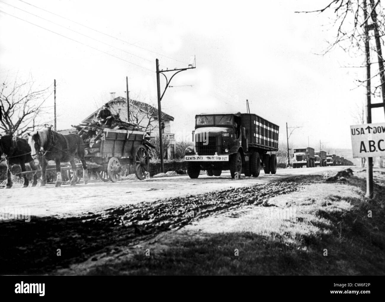 Allied war supplies roll from Antwerp to front, Spring 1945 Stock Photo ...
