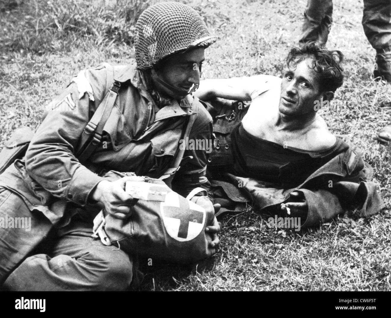 First aid for German prisoners in Normandy beachhead, June 1944 Stock ...