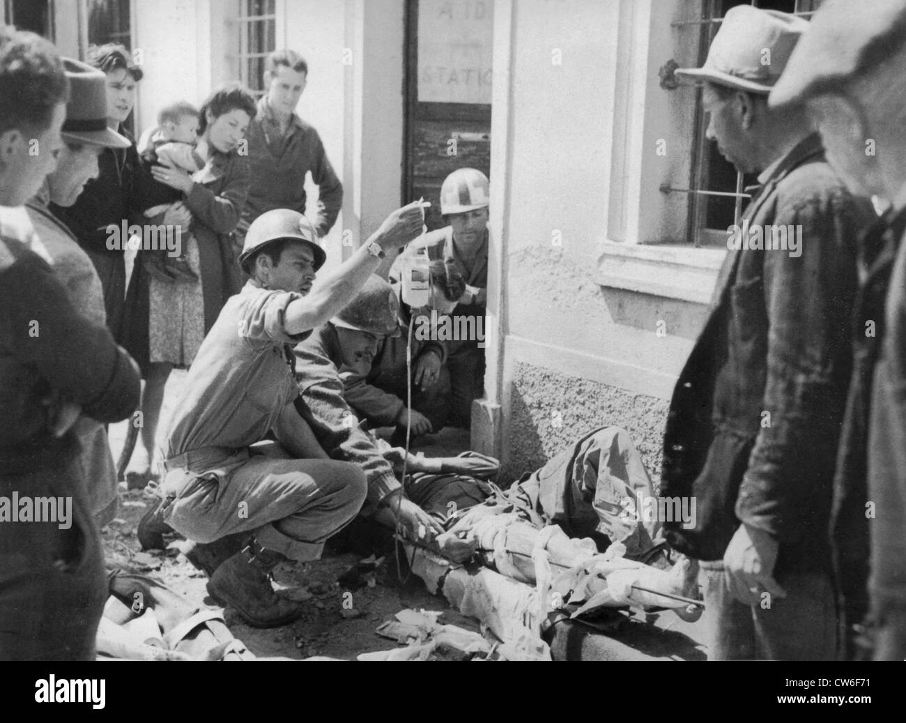 Wounded German gets plasma in Italy, April 30, 1945 Stock Photo - Alamy