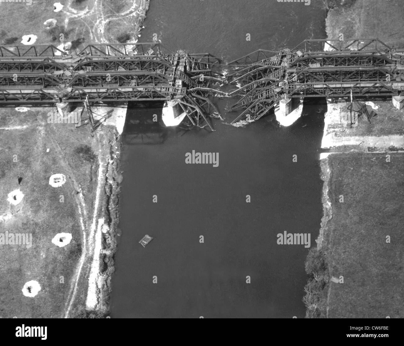 Aerial view of Torgau bridge where U.S. and Russian troops link-up ...