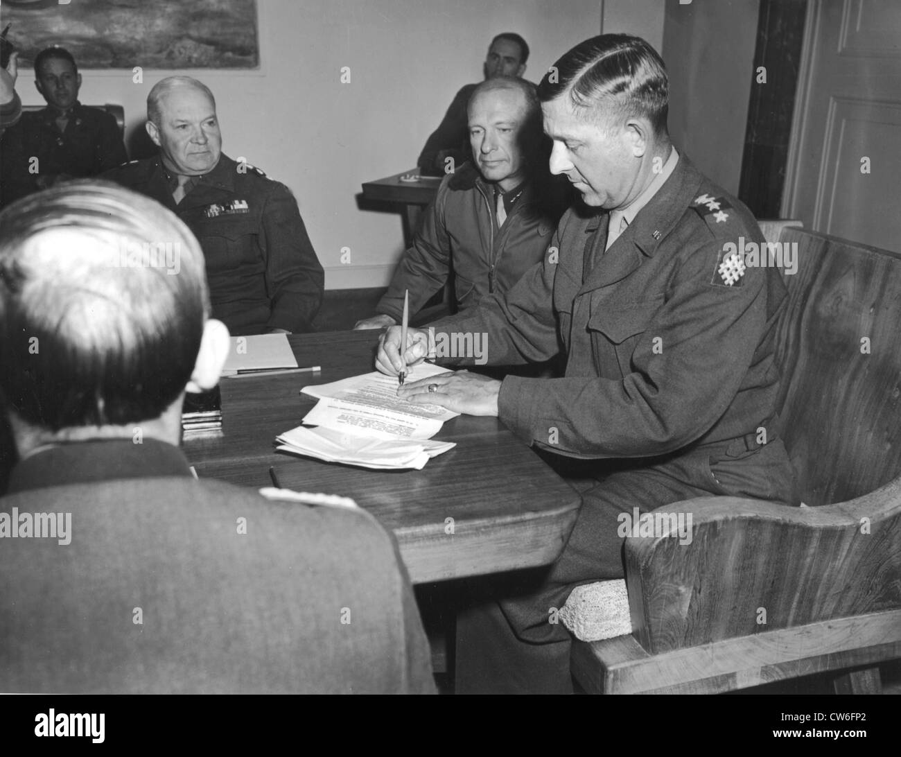 German Army group "G" surrenders unconditionally at Haar (Germany) May ...