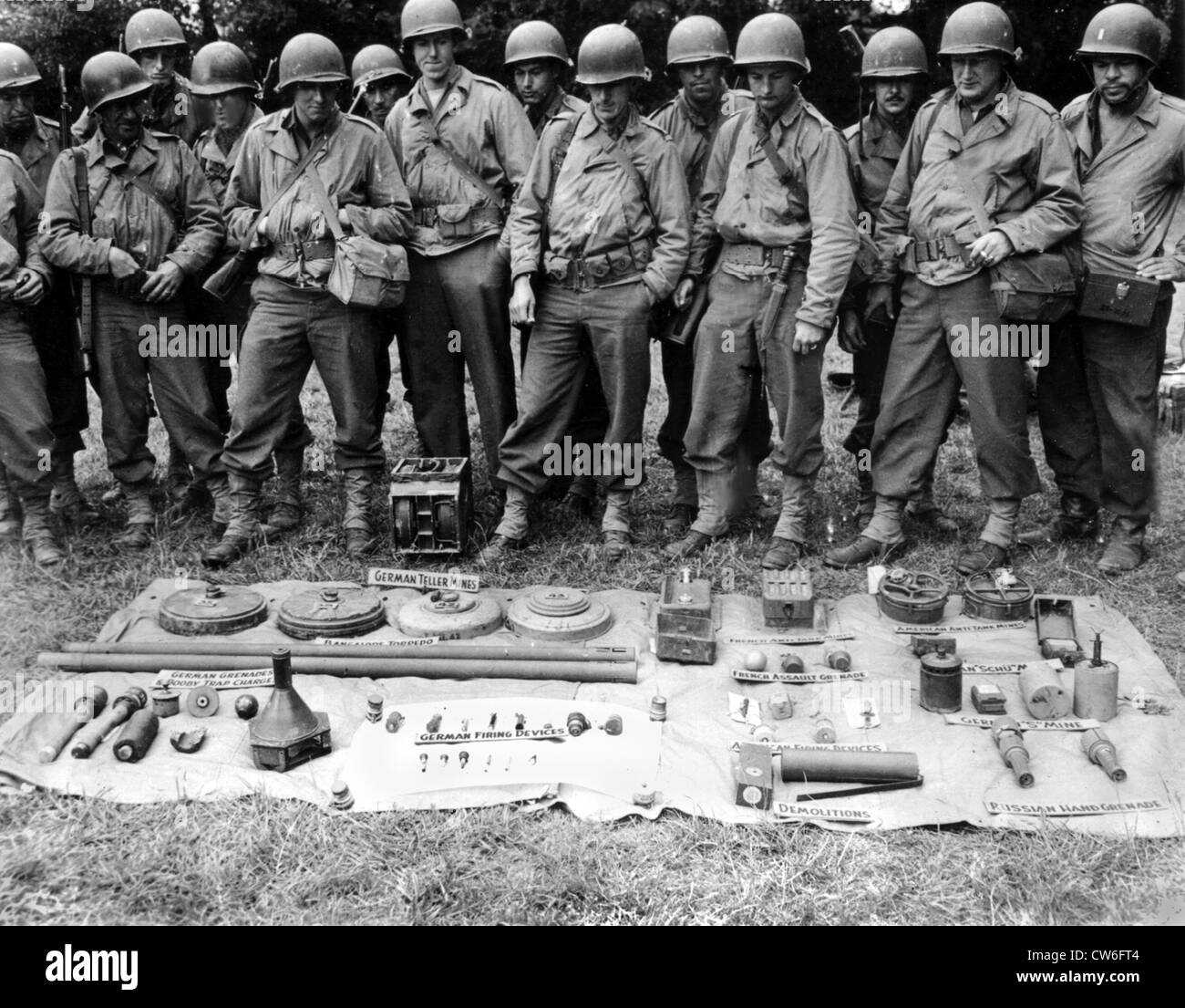 American replacements see exhibit of German mines in Normandy, July ...