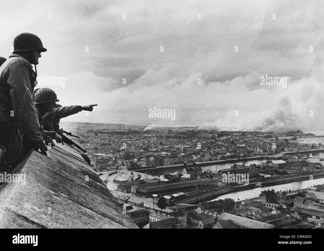 Joseph L. Collins looking at Cherbourg Harbour (June 1944 Stock Photo ...