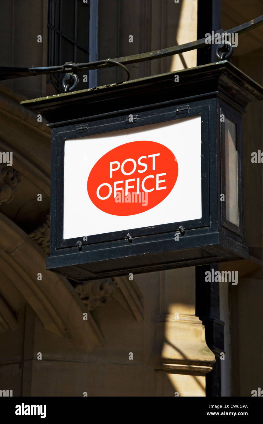 Close up of exterior post office sign signs signage England UK United ...