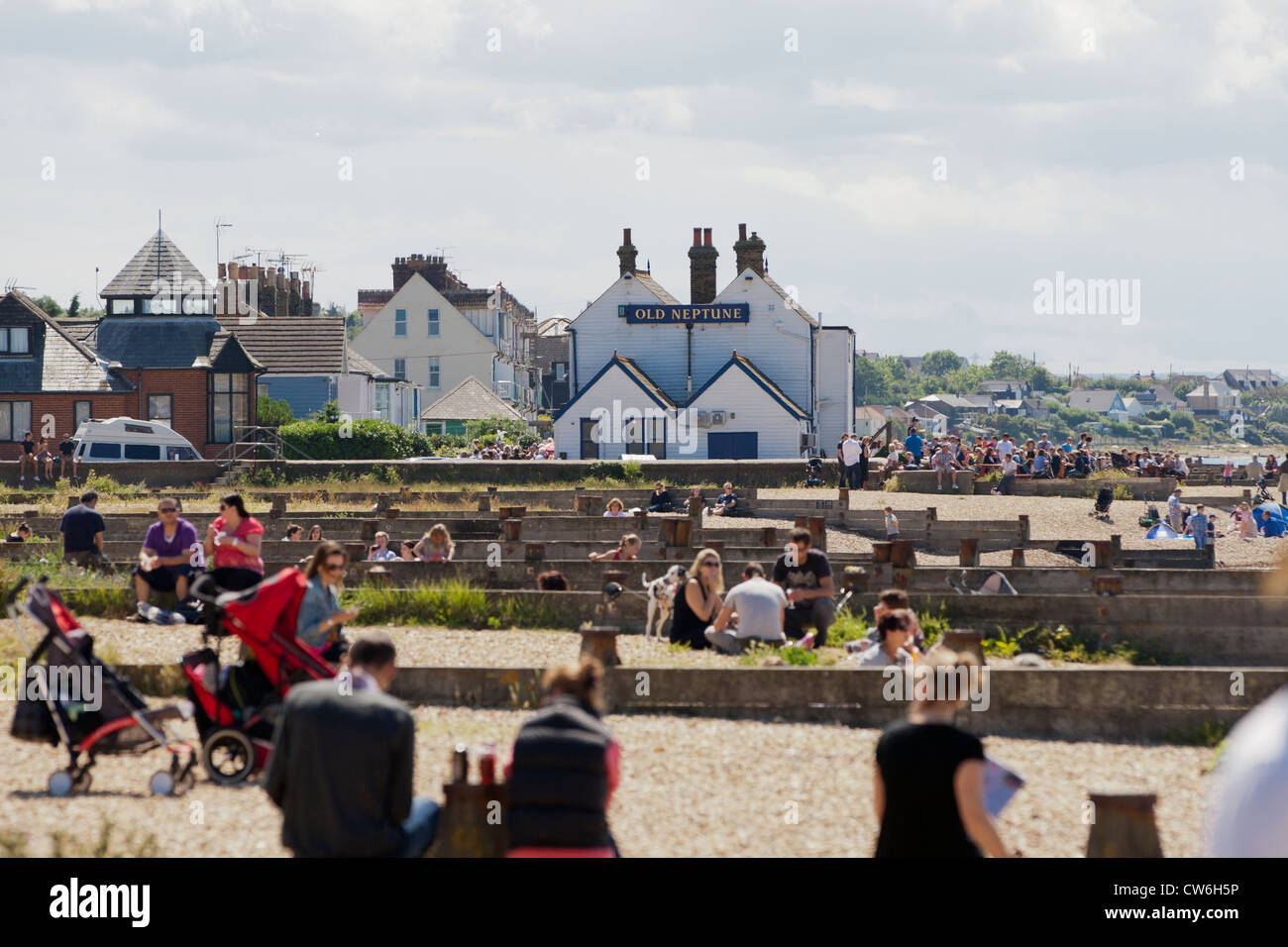 Whitstable beaches, view towards Old Neptune Pub, Kent Stock Photo - Alamy