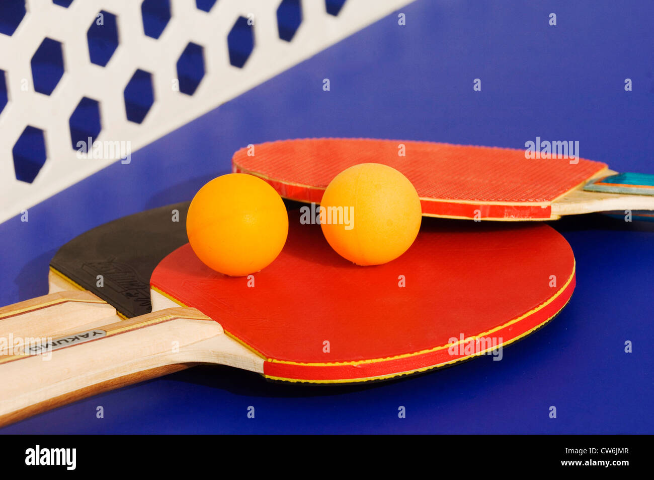 table tennis - racket and balls on a table tennis table Stock Photo - Alamy