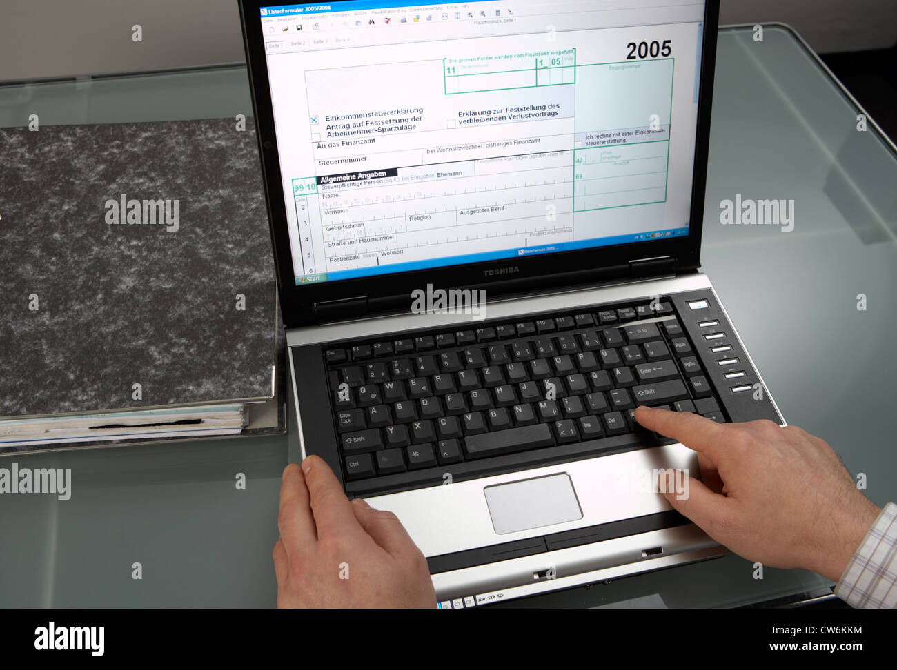 Electronic tax return at the PC with the magpie Stock Photo - Alamy