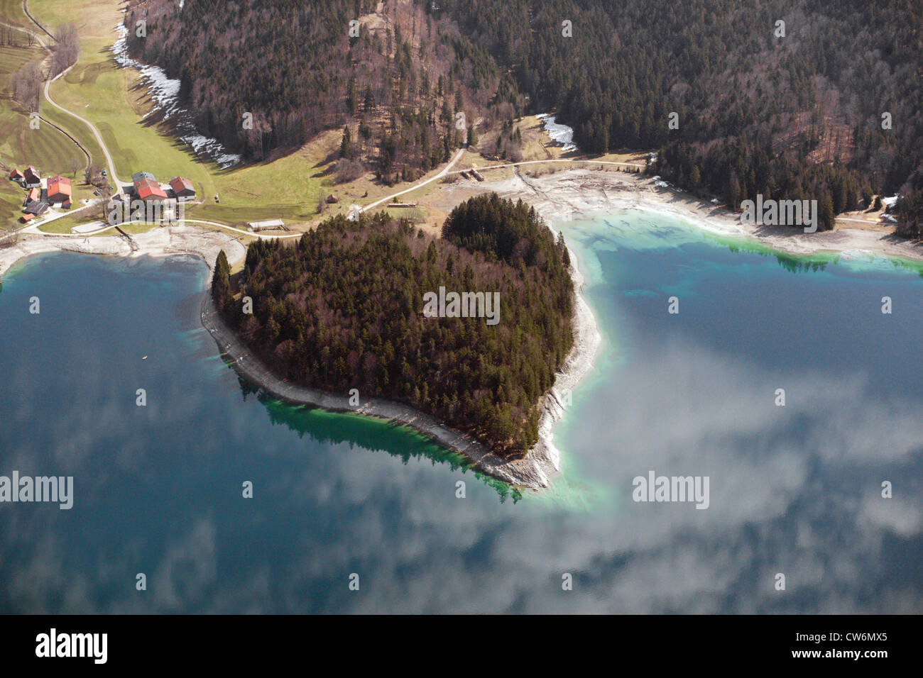 heart-shaped island in Walchensee, Germany, Bavaria, Kochel Am See ...