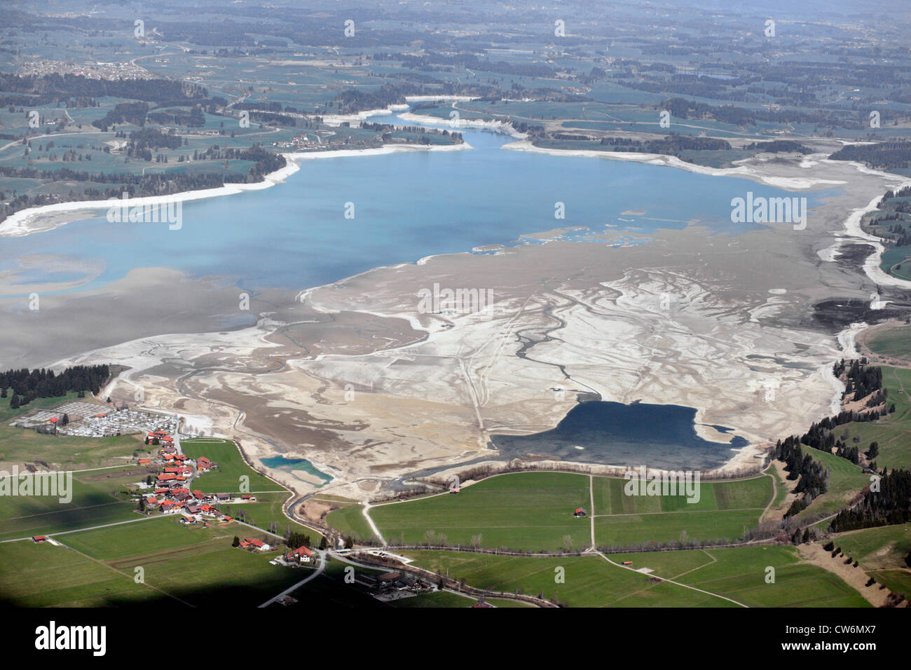 Forggensee with low water level in winter, Germany, Bavaria, Allgaeu ...