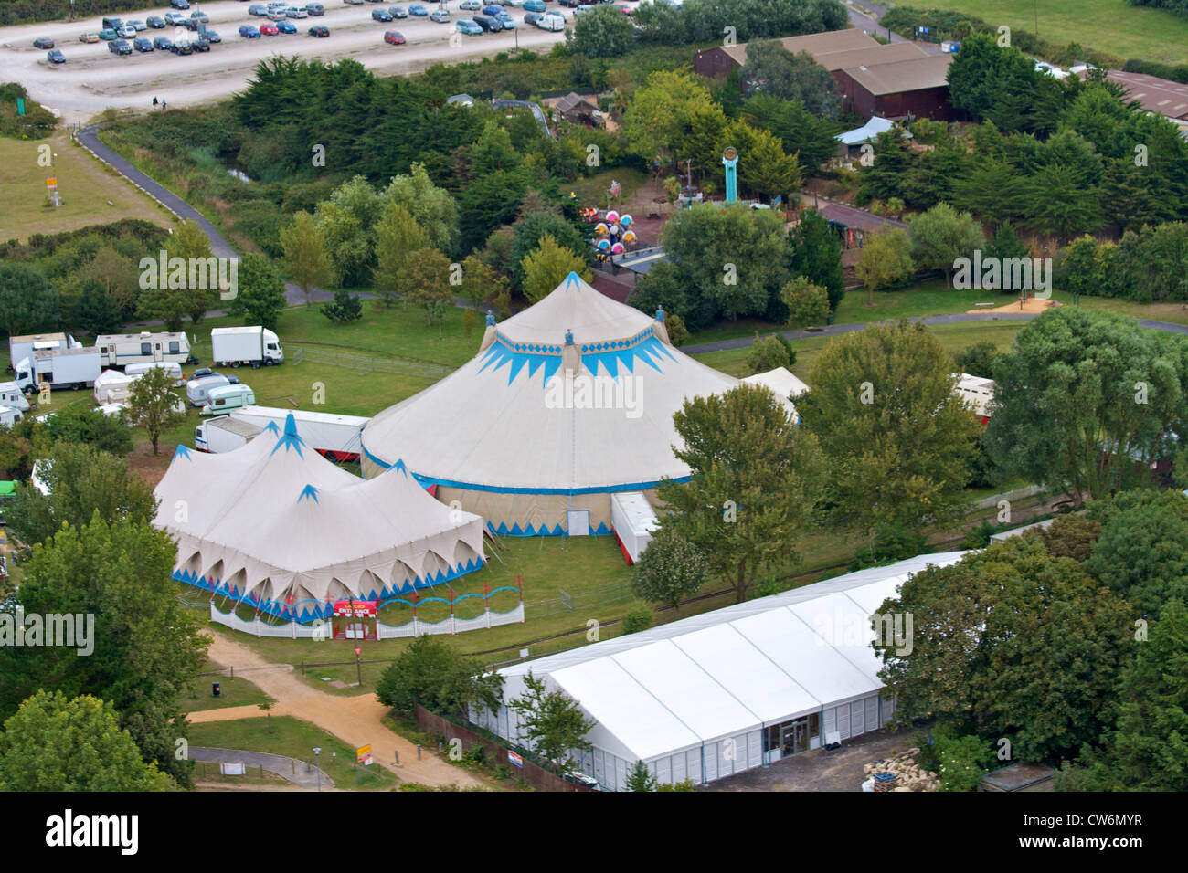 Aerial View of Circus Tent at Lodmoor Park Weymouth Stock Photo - Alamy