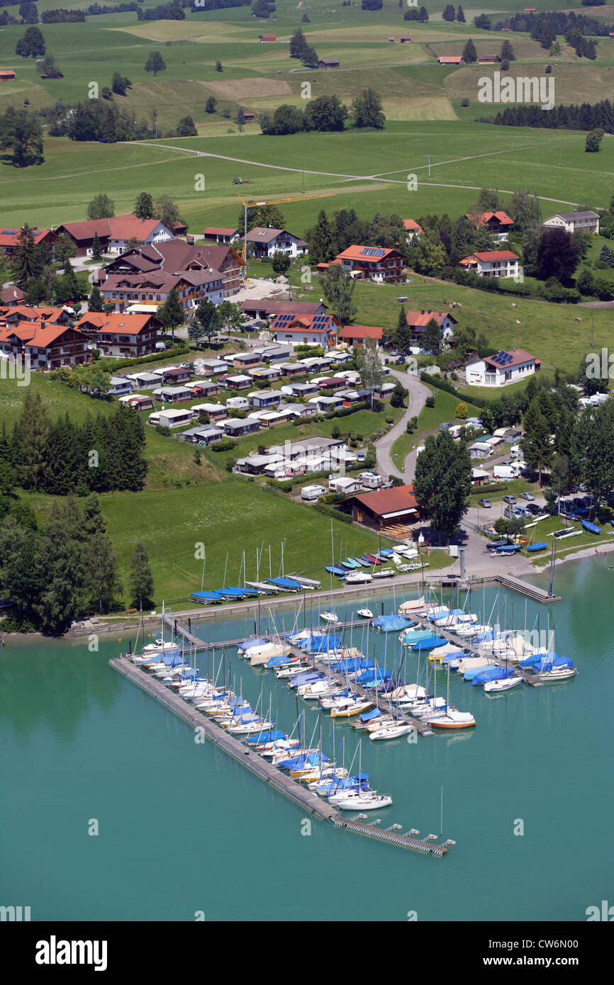 camping ground at Forggensee and sailing boats, Germany, Bavaria ...