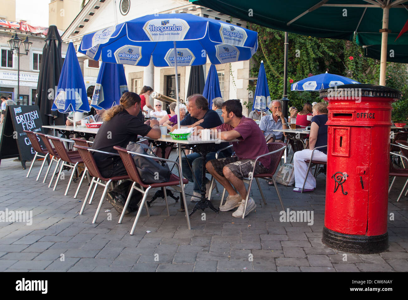 Cafe and customers Gibraltar Stock Photo - Alamy
