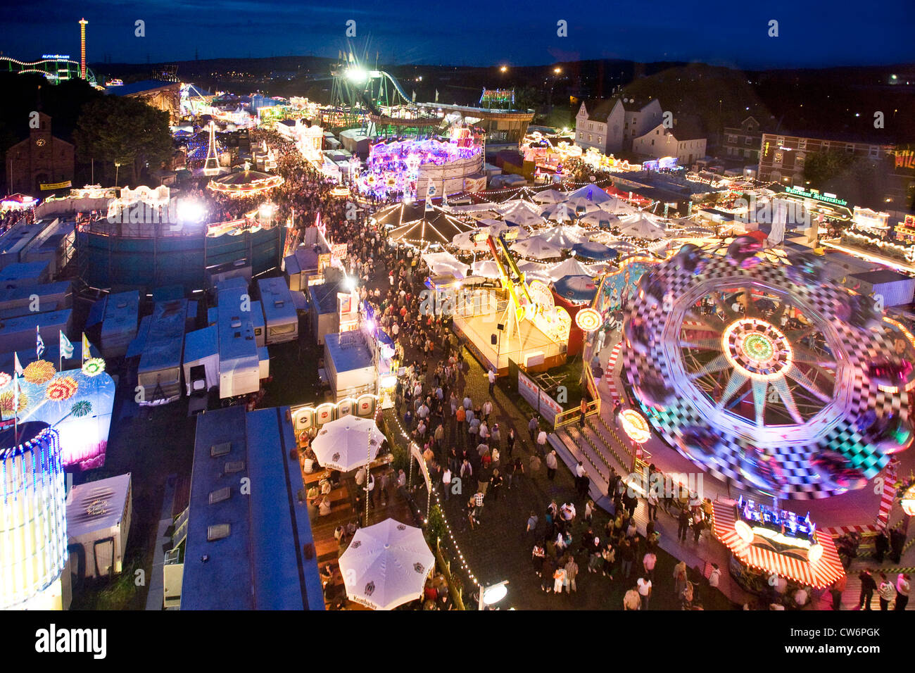 people on fun fair, outlook from the observation wheel, Germany, North ...