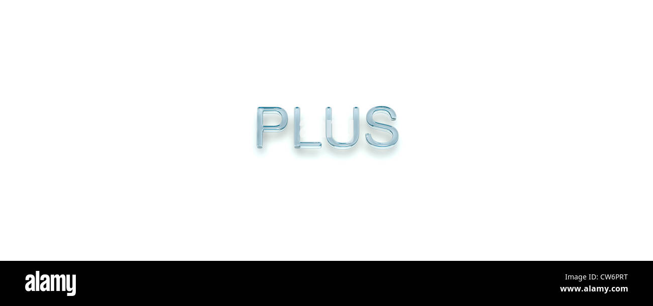3D Key Word "PLUS" Glass Style Stock Photo - Alamy