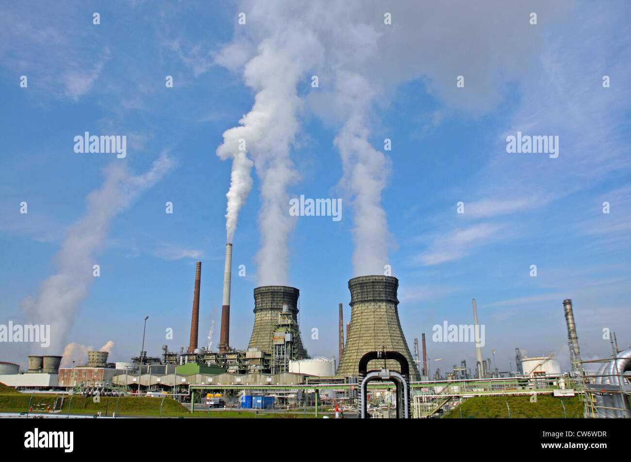 vent stack and blower of the petroleum refinery in Wesseling, Germany ...