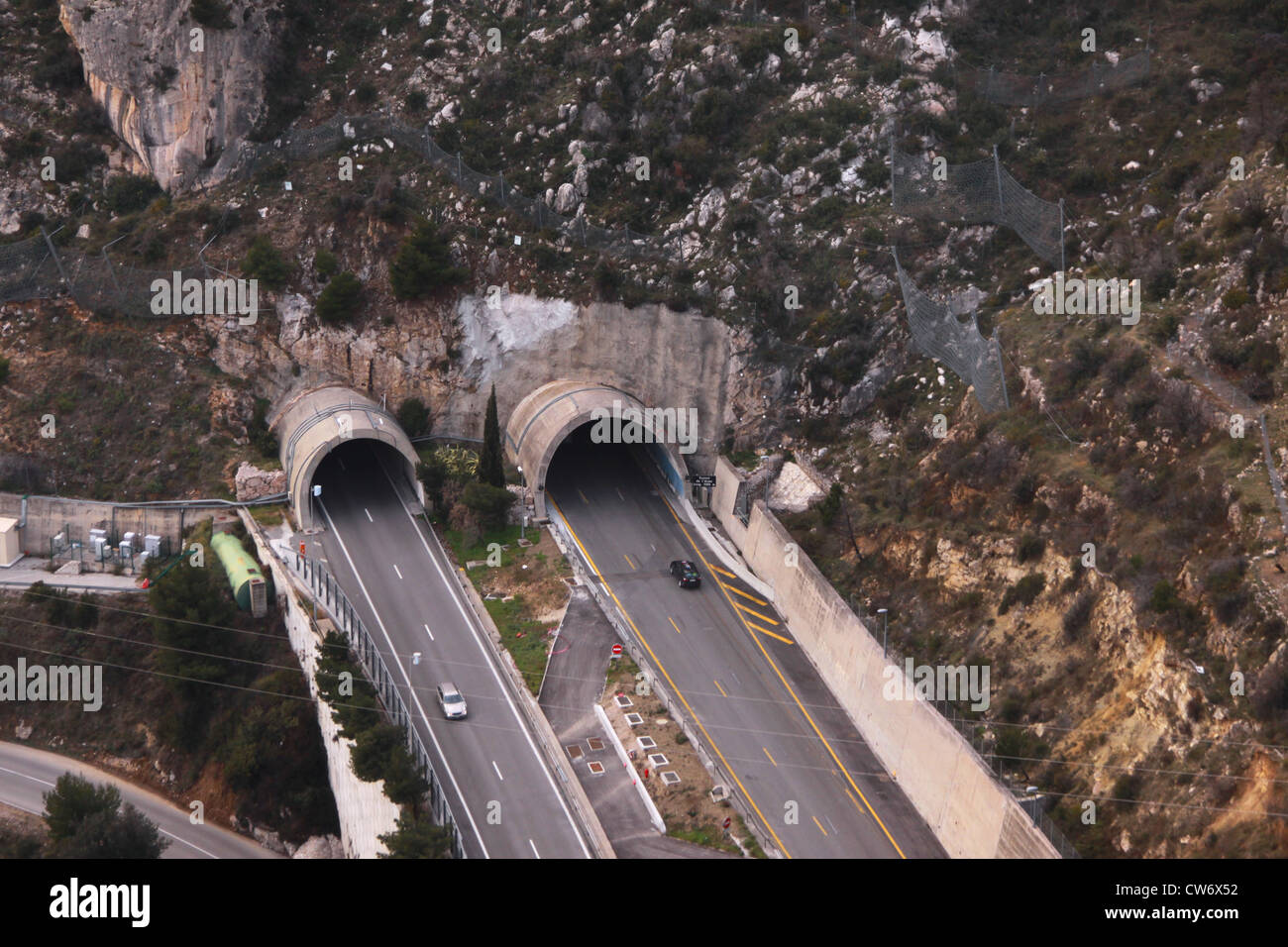 aerial photo of tunnel of highway A 8 near Monaco, France, La Turbie ...