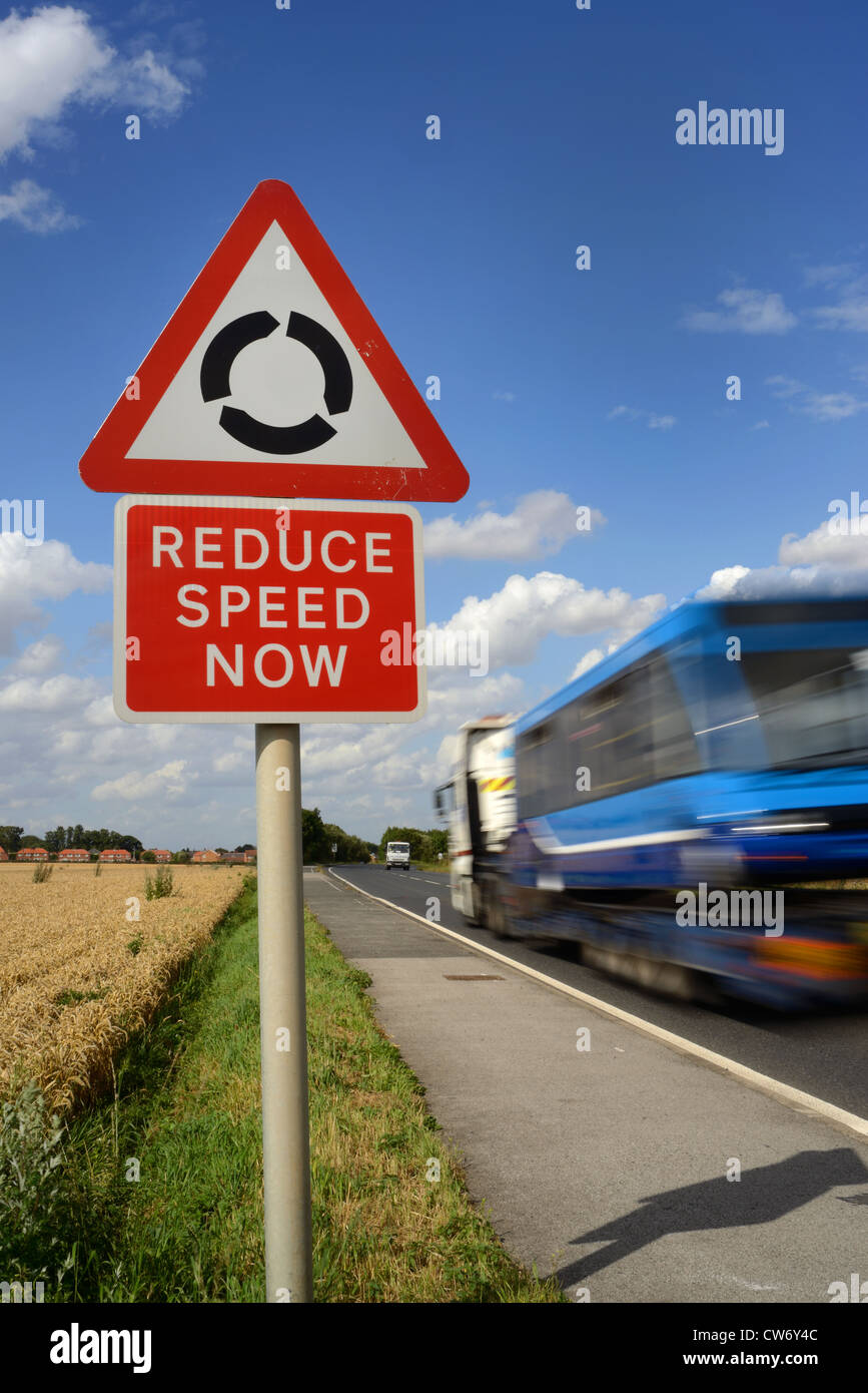 lorry passing reduce speed now warning sign and roundabout ahead uk ...
