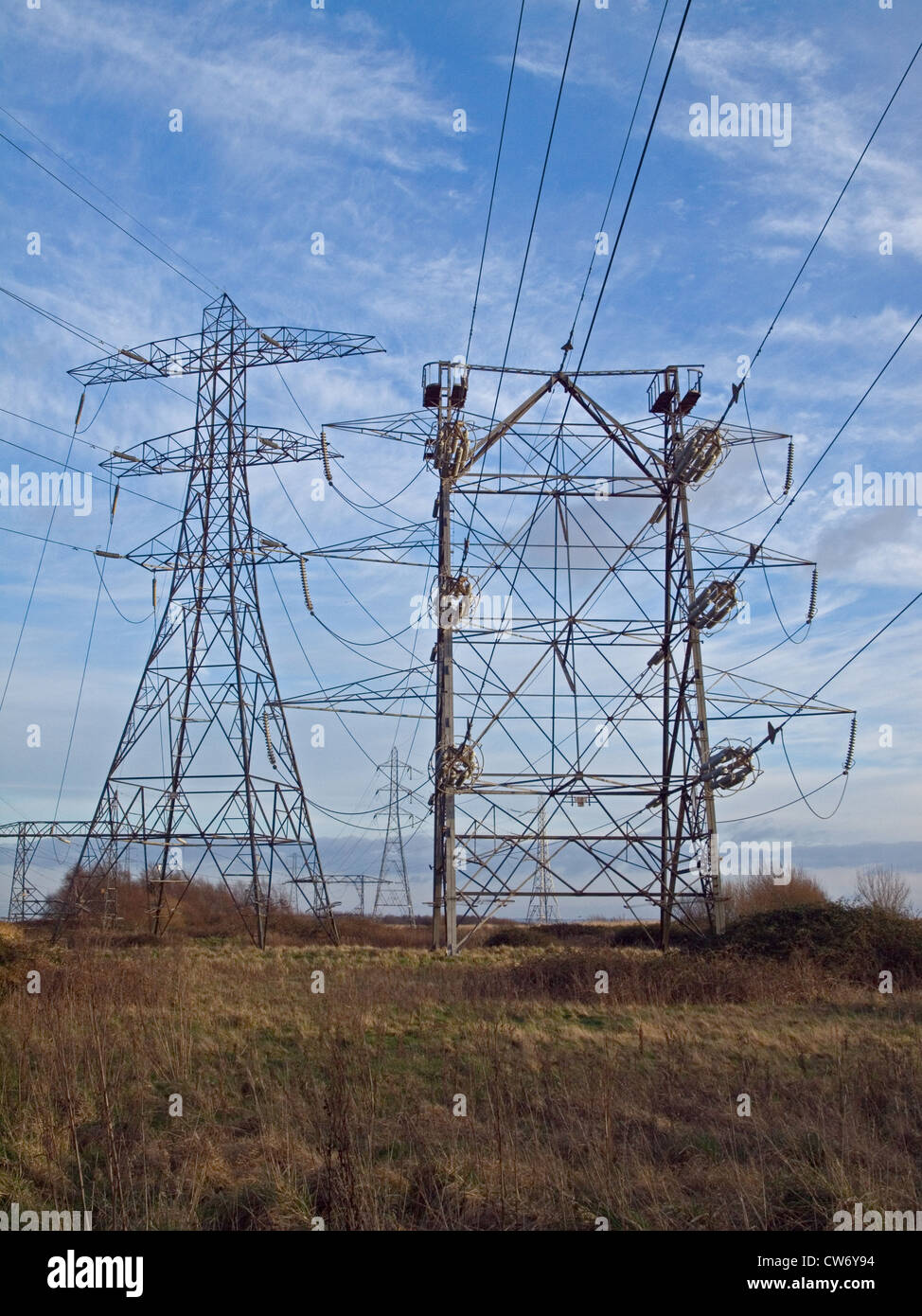 pylons power cables Stock Photo - Alamy