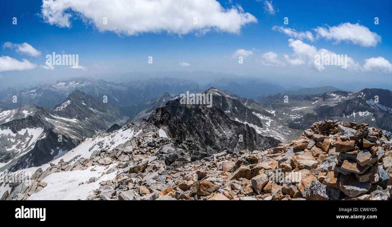 Panoramic view of Pyrenees from Pico de Aneto, highest point of the ...