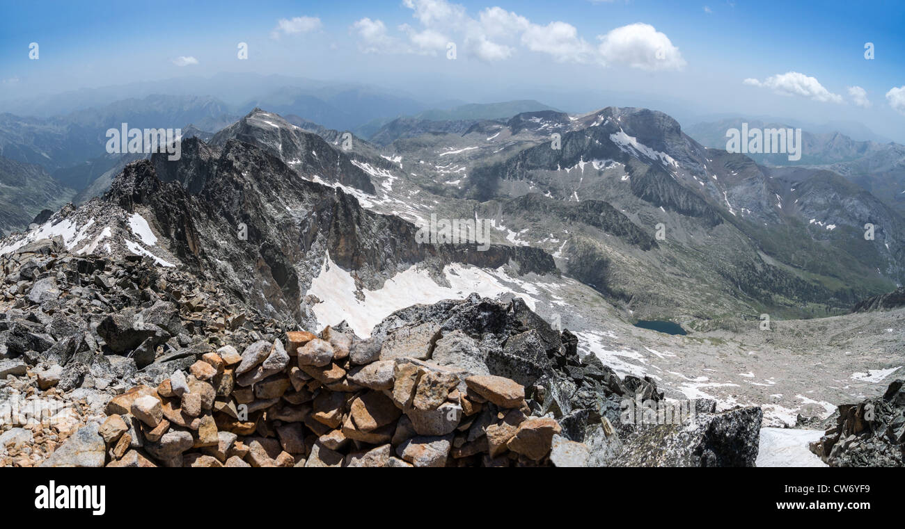 Panoramic view of Pyrenees view from Pico de Aneto, highest point of ...