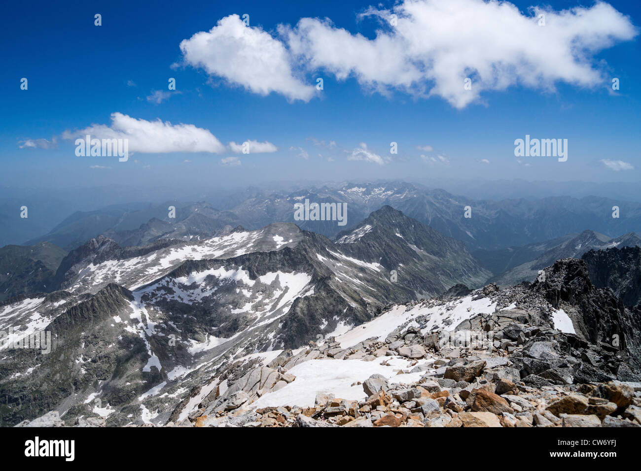 Panoramic view of Pyrenees view from Pico de Aneto, highest point of ...