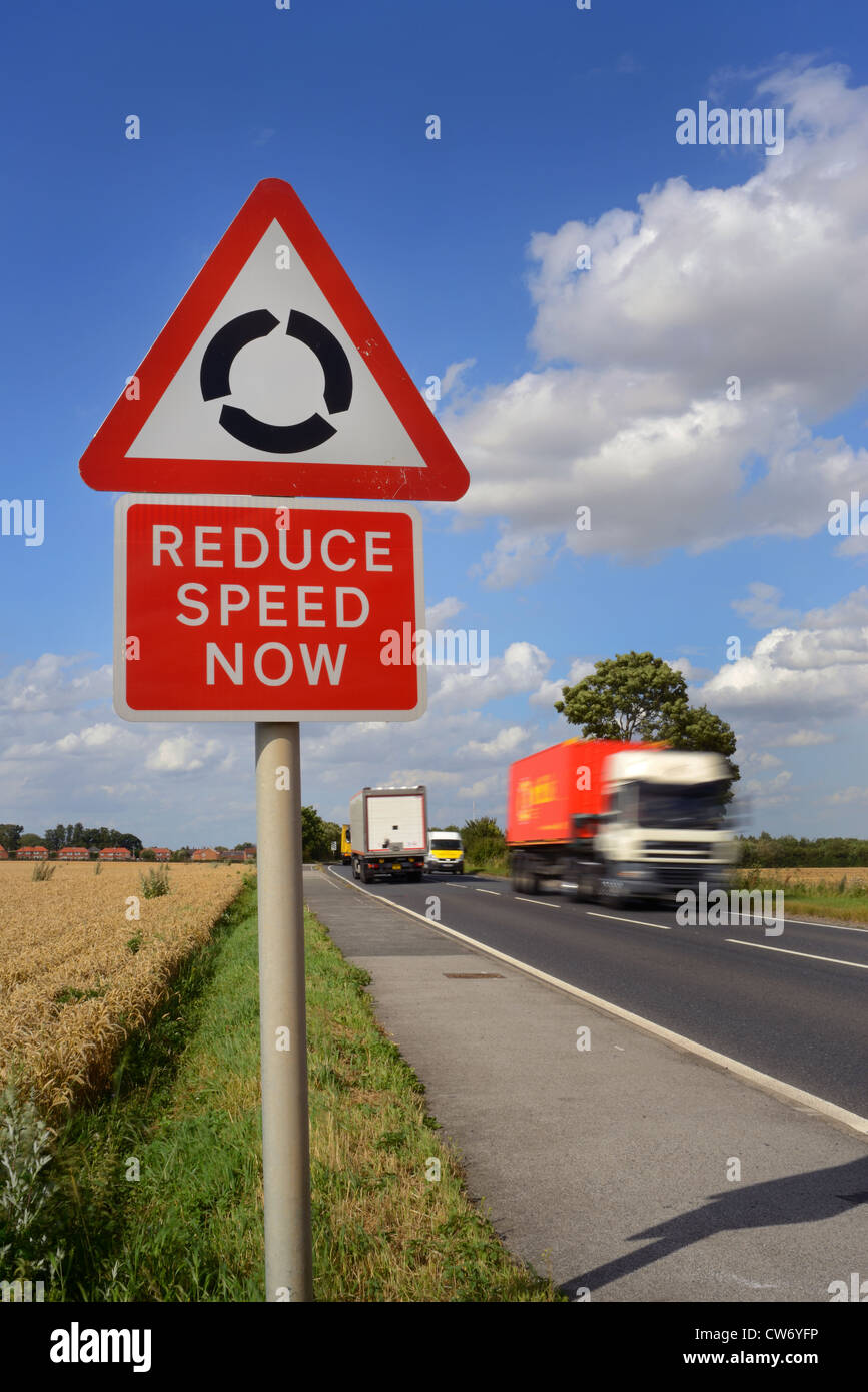 lorry passing reduce speed now warning sign and roundabout ahead uk ...